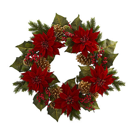 Click here for Nearly Natural 24in. Poinsettia; Berry And Golden... prices