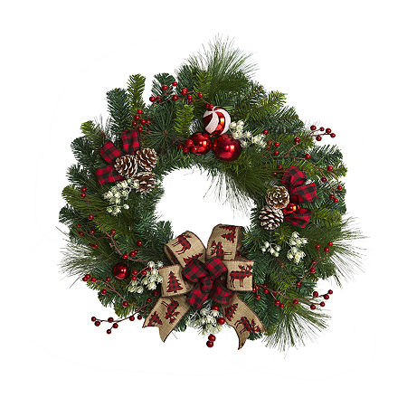 Click here for Nearly Natural 24in. Pine Cones And Ornaments Wrea... prices