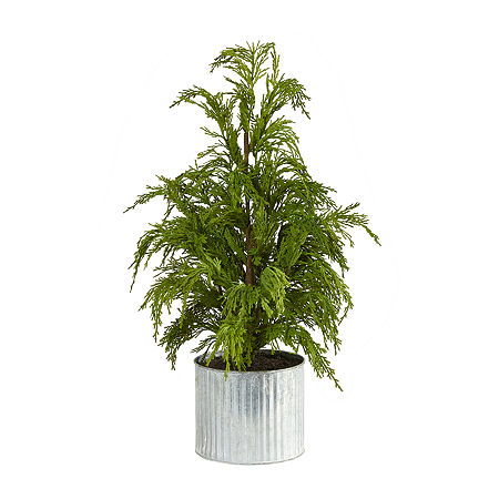 Nearly Natural Cedar Pine Natural Look Artificial Tree in Decorative Planter - Green