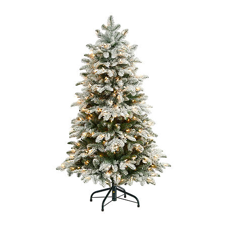 Nearly Natural 4 Foot North Carolina Flocked Fir With 779 Bendable Branches And 250 Warm White Lights Pre-Lit Christmas Tree  One Size  Green