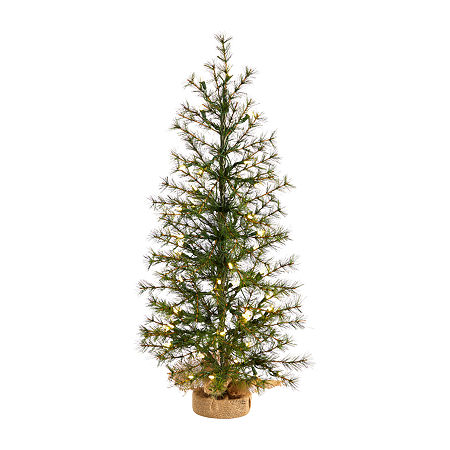 Artificial Christmas Tree with 50 Clear Led Lights Set in a Burlap Base  3 - Green