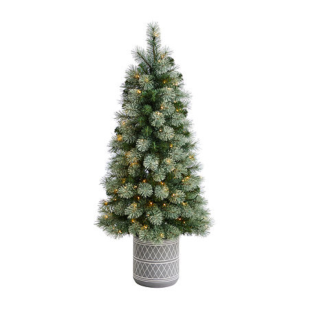 Click here for Nearly Natural 4 1/2 Foot Flocked Pine In Planter... prices