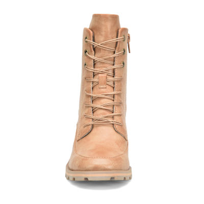 Korks Womens Chelsea Stacked Heel Lace Up Boots, Color: Natural - JCPenney
