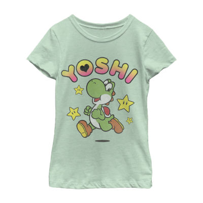 Little & Big Girls Yoshi Crew Neck Short Sleeve Super Mario Graphic T ...