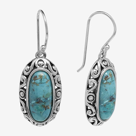 Click here for Womens Enhanced Blue Turquoise Sterling Silver Dro... prices