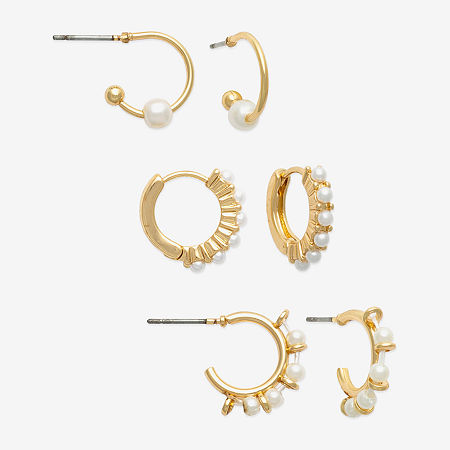 Click here for Mixit Womens Simulated Pearl 3 Pair Earring Set  O... prices