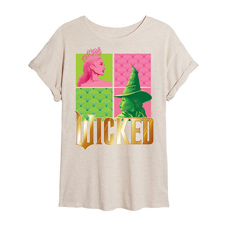 Movie Elphaba And Glinda Tee Womens Juniors Crew Neck Short Sleeve Regular Fit Wicked Graphic T-Shirt  Small  Beige