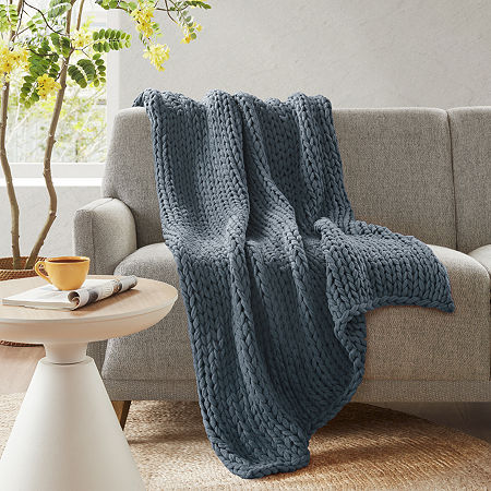 Madison Park Chunky-Knit Chenille Throw  50 x 60 - Navy Blue