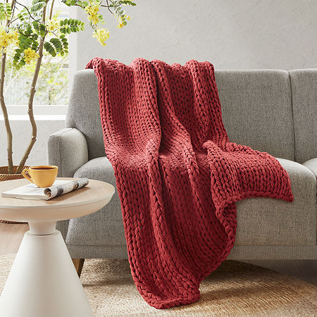 Madison Park Chunky-Knit Chenille Throw  50 x 60 - Red