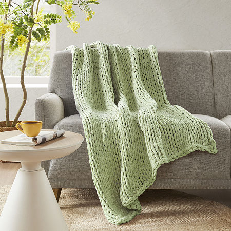 Madison Park Chunky-Knit Chenille Throw  50 x 60 - Sage Green