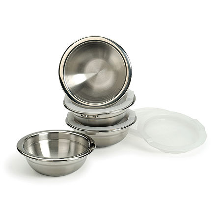 Rsvp International Endurance Stainless Steel 4 Piece 1 Cup Prep Bowls With Plastic Lid Set - Gray
