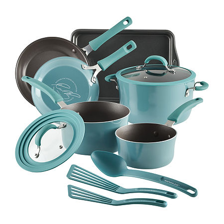 Rachael Ray Cook + Create Aluminum Nonstick Cookware Set  11 Piece - Agave Blue