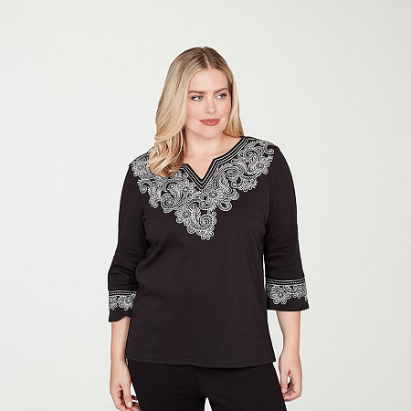 Click here for Alfred Dunner Barcelona Womens Split Crew Neck 3/4... prices