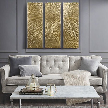 Madison Park Signature Sunburst 100 Hand Painted Dimensional Resin Wall Decor  45 x 15 - Gold-Tone