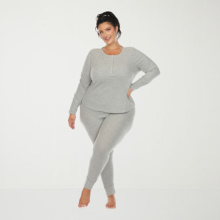 Click here for White Mark Plus Size Waffle Pajama Set - Light Gre... prices