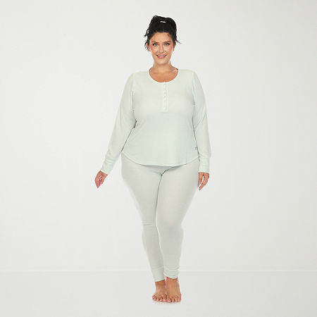 Click here for White Mark Plus Size Waffle Pajama Set - Green prices
