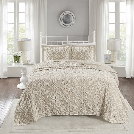 Madison Park Sabrina Tufted Chenille 3-Pc. Bedspread Set  Full/Queen - Taupe