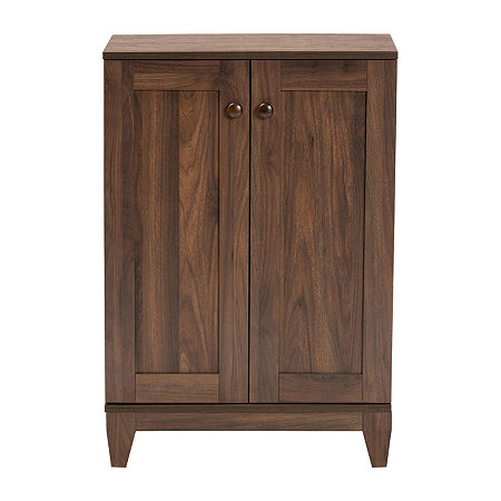 Baxton Studio Nissa Modern and Contemporary 34.6 Finished Wood 2-Door Shoe Storage Cabinet - Walnut Brown