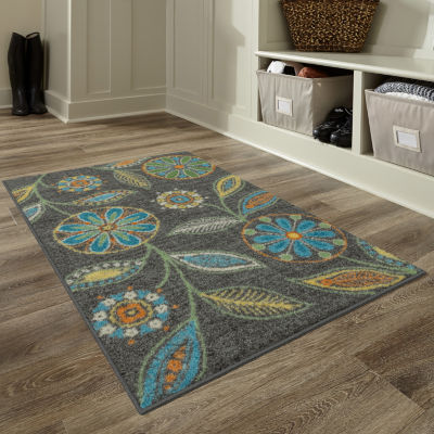 Maples Modern Floral Collection Washable Skid Resistant Indoor ...