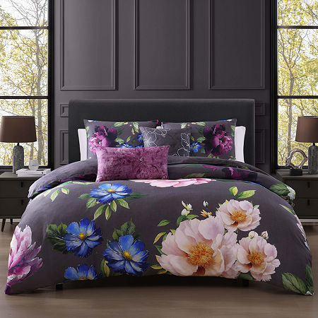 Bebejan Elegant Blossoms Bedding 100 Cotton 5 Piece Queen Size Reversible Comforter Set - Gray