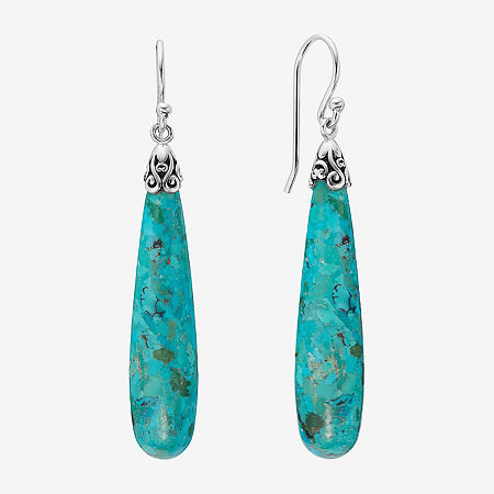 Click here for Womens Enhanced Blue Turquoise Sterling Silver Dro... prices