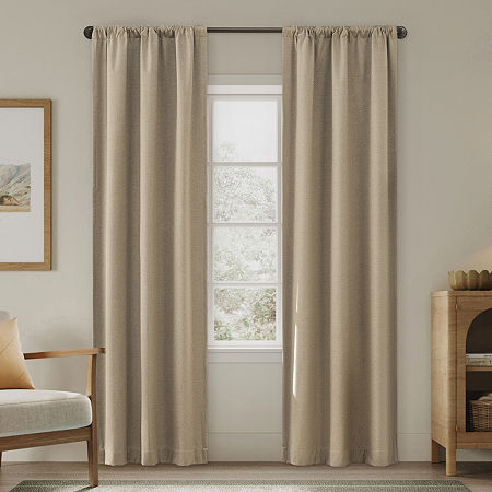 Sun Zero Parsons Herringbone Magnetic Closure 100 Blackout Rod Pocket Curtain Panel Pair - Dark beige