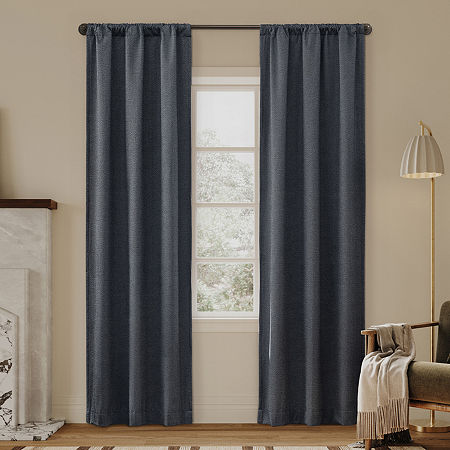 Sun Zero Parsons Herringbone Magnetic Closure 100 Blackout Rod Pocket Curtain Panel Pair - Navy