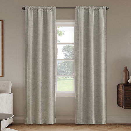 Sun Zero Parsons Herringbone Magnetic Closure 100 Blackout Rod Pocket Curtain Panel Pair - Pearl