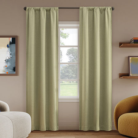 Sun Zero Parsons Herringbone Magnetic Closure 100 Blackout Rod Pocket Curtain Panel Pair - Sage green