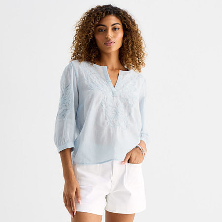 Click here for a.n.a Womens Split Crew Neck 3/4 Sleeve Embroidere... prices