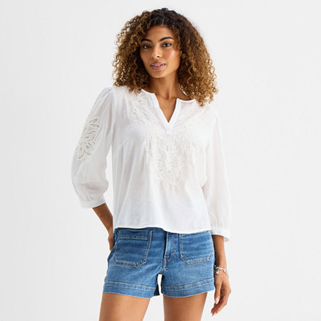 Click here for a.n.a Womens Split Crew Neck 3/4 Sleeve Embroidere... prices