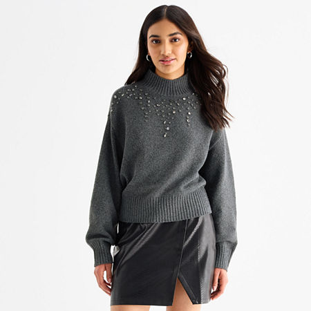 Click here for a.n.a Womens Mock Neck Embellished Long Sleeve Pul... prices