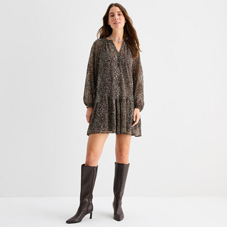 Click here for a.n.a Womens Long Sleeve Animal A-Line Dress  Medi... prices