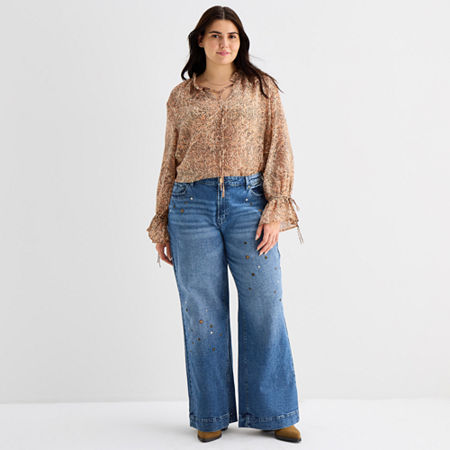 Click here for a.n.a Embellished Womens Plus Highest Rise Wide Le... prices