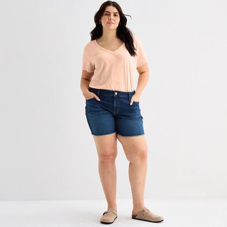 Click here for a.n.a Womens Mid Rise Plus Denim Short  20w  Blue prices