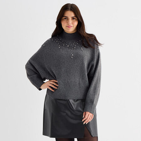 Click here for a.n.a Plus Womens Mock Neck Embellished Long Sleev... prices