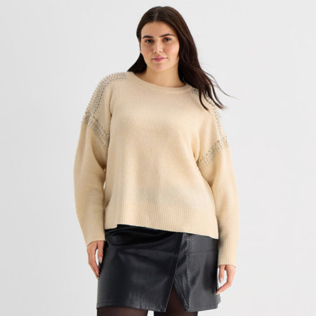 Click here for a.n.a Plus Womens Crew Neck Embellished Long Sleev... prices