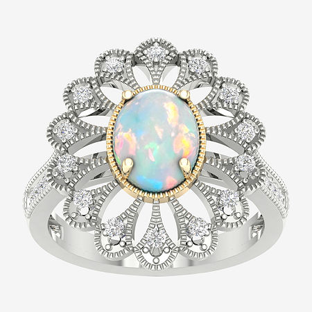 Click here for Womens Lab Created White Opal 10K White Gold Sterl... prices