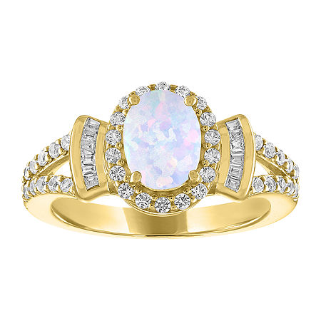 Click here for Womens Lab Created White Opal 14K Gold Over Silver... prices