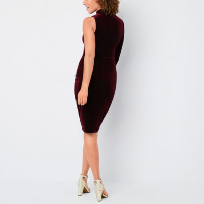 DJ Jaz Long Sleeve One-Shoulder Velvet Sheath Dress
