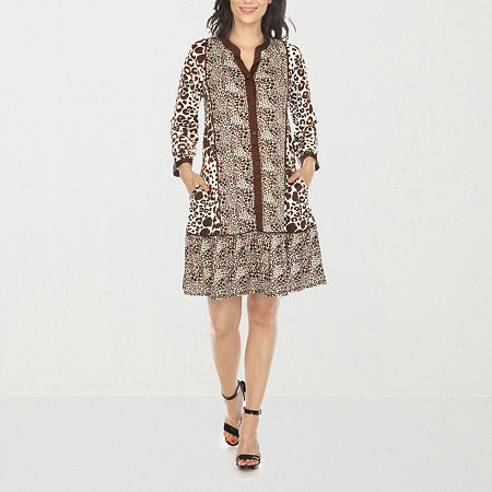 White Mark Womens Leopard Print Shift Dress - Brown