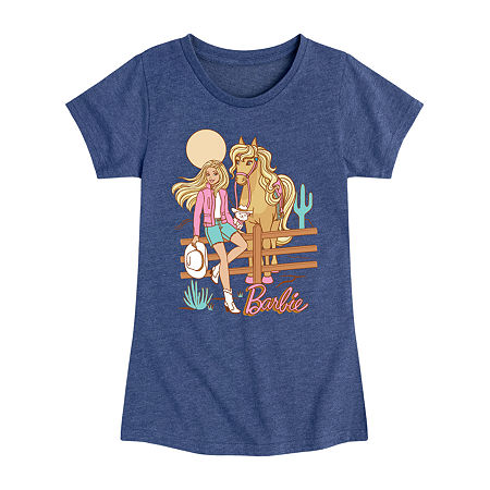 Barbie Big Girls Horse and Ranch Graphic Short Sleeve T-Shirt - Blue