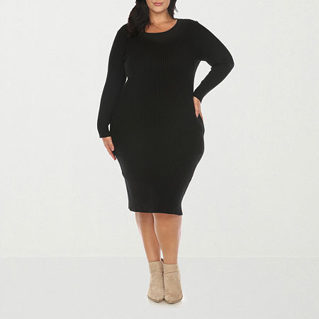 Click here for White Mark Plus Size Rib Midi Sweater Dress - Blac... prices