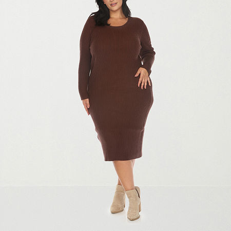 Click here for White Mark Plus Size Rib Midi Sweater Dress - Brow... prices