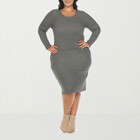 Click here for White Mark Plus Size Rib Midi Sweater Dress - Char... prices