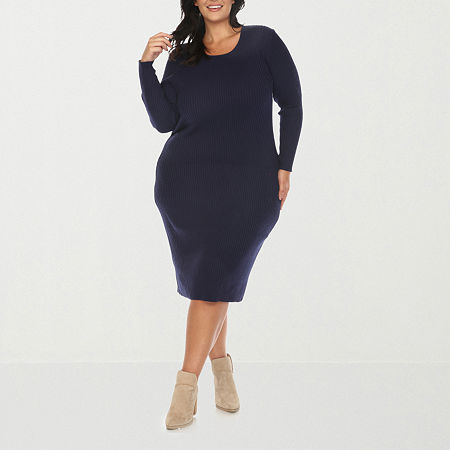 Click here for White Mark Plus Size Rib Midi Sweater Dress - Navy prices