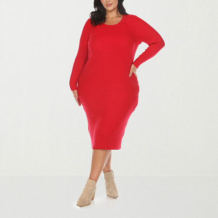 Click here for White Mark Plus Size Rib Midi Sweater Dress - Red prices
