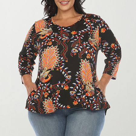 Click here for White Mark Plus Size Vibrant Boho Swing Top - Blac... prices