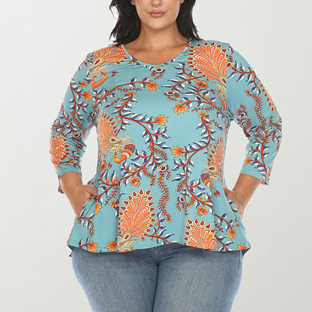 Click here for White Mark Plus Size Vibrant Boho Swing Top - Deni... prices