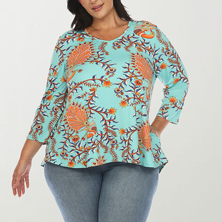 Click here for White Mark Plus Size Vibrant Boho Swing Top - Mint prices